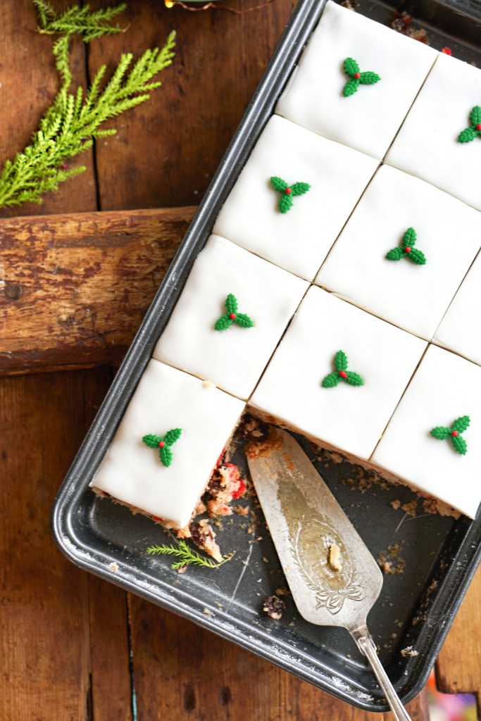 Christmas Sheet Cake Recipe with marzipan fondant icing