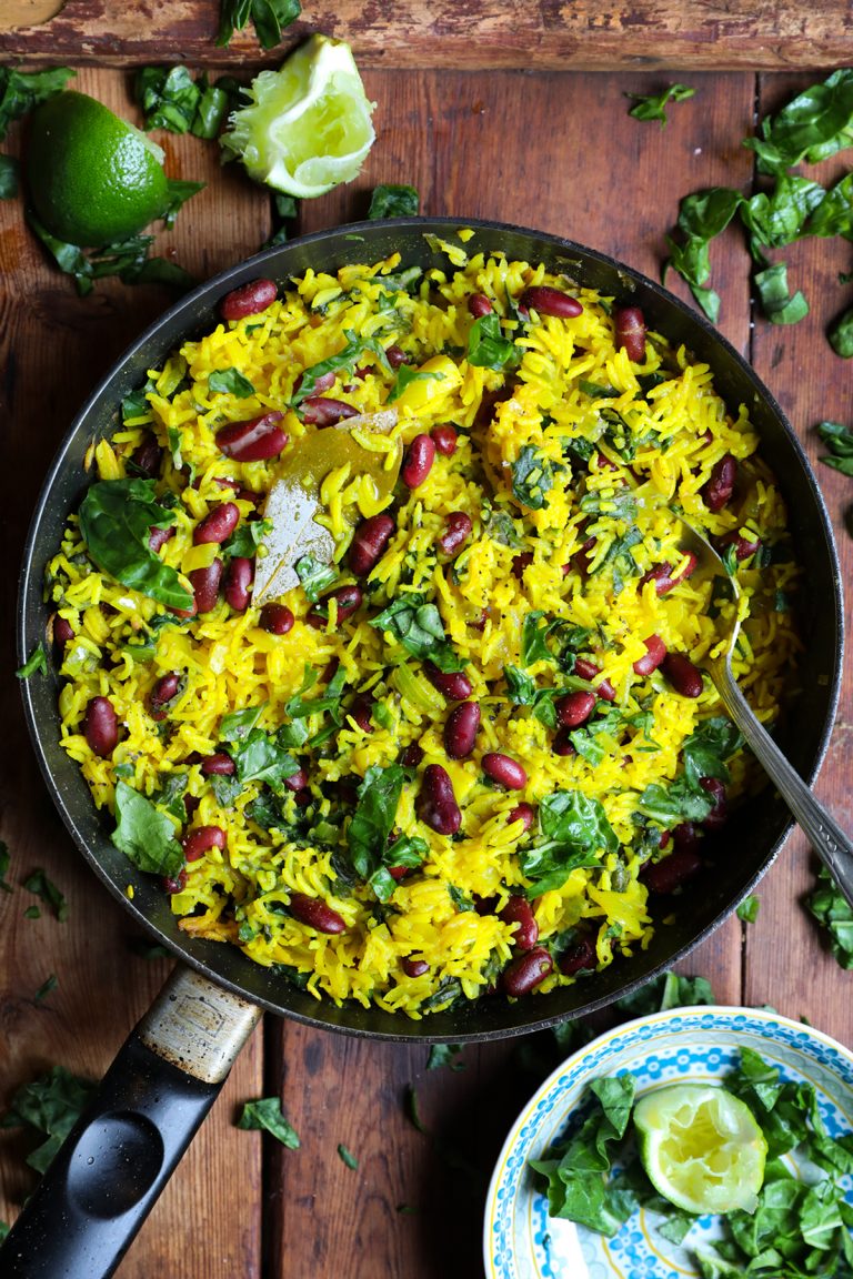 One Pan Turmeric Rice and Beans Vegan Dinner - Just Easy Recipes