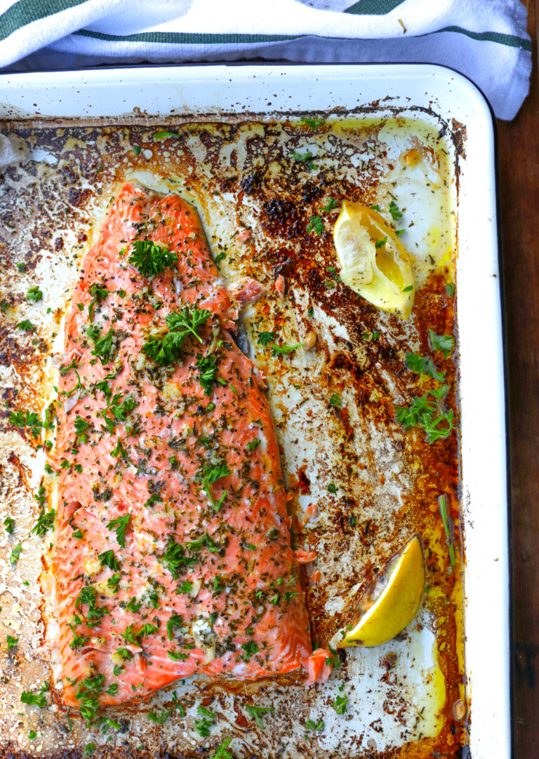 Healthy Baked Trout Fillet Recipe with Lemon Butter Garlic Sauce - Just ...